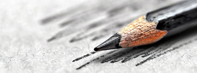 A Tight Shot of a Pencil Point Writing on Paper, Adjacent Crayons in ...