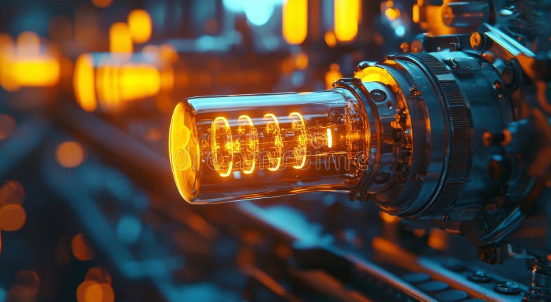 A Tight Shot of a Production Line Showcasing Glowing Light Bulbs. Stock ...