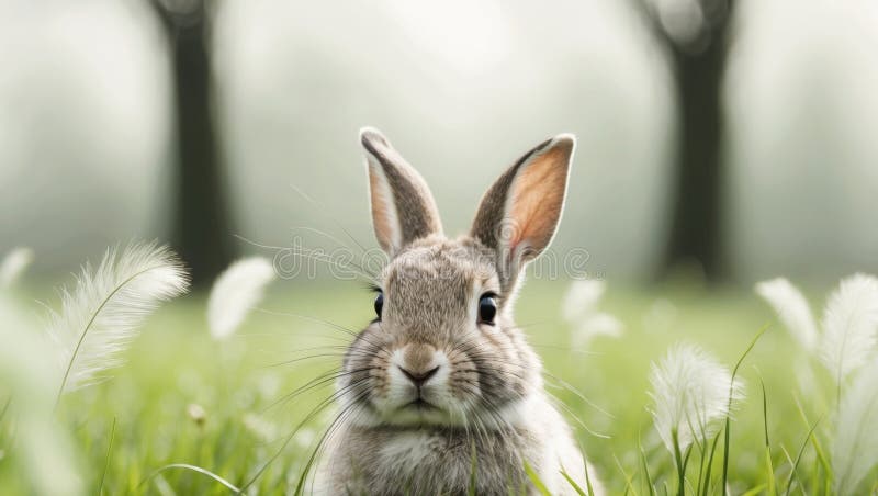 A Tight Shot of a Rabbit Amidst a Field of Grass Background Lightly ...