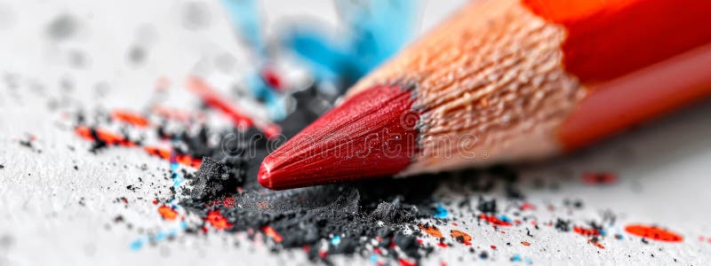 A Tight Shot of a Red Pencil beside a Stack of Black and White Crayons ...