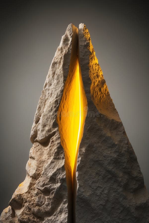 A Tight Shot of a Rock Fissure Emitting a Yellow Light from Its Core ...