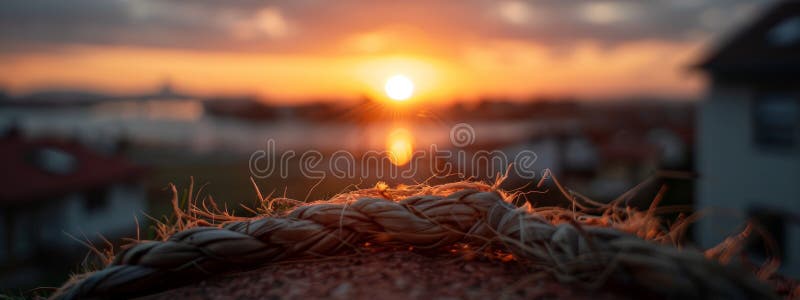 A Tight Shot of a Rooftop Rope Against a Backdrop of the Sun-setting ...