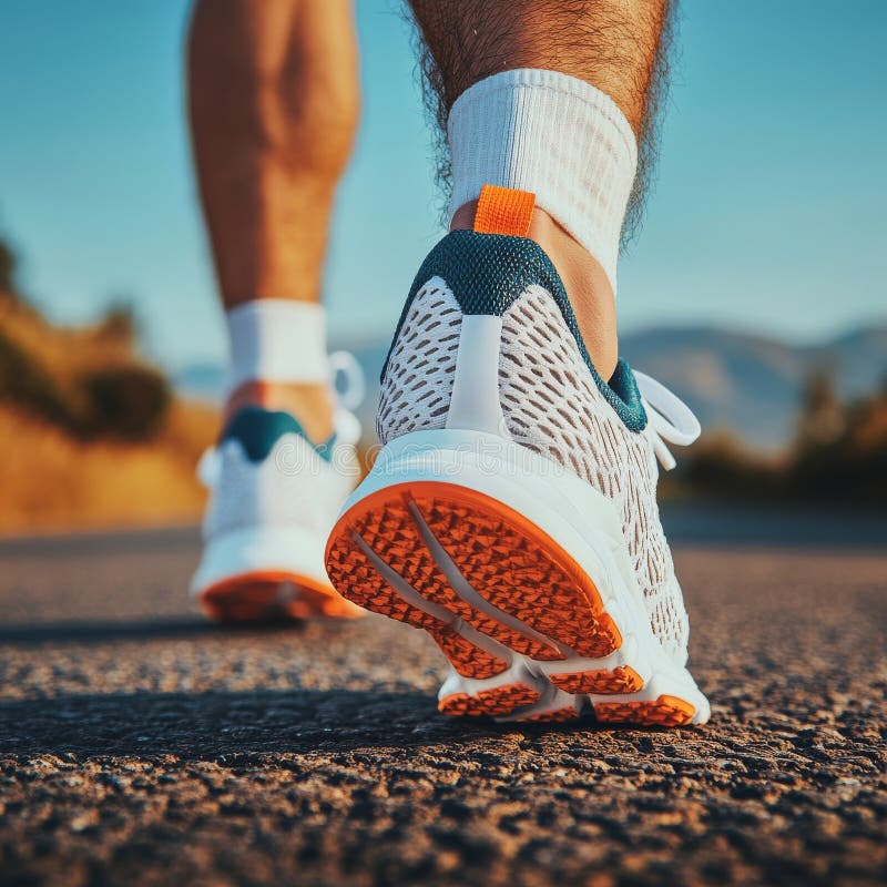 A Tight Shot of a Runner in Motion on the Track, Highlighted by Bright ...