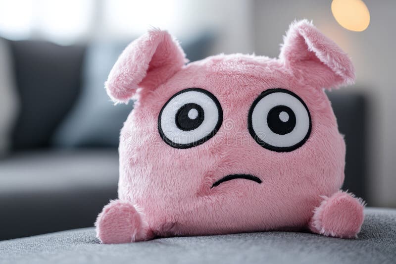 A Tight Shot of a Sad-faced Stuffed Animal Against a Couch Backdrop ...