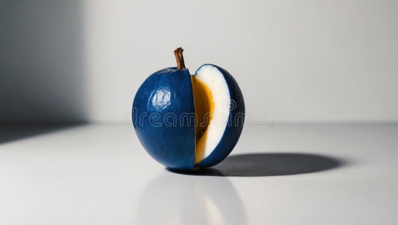 A Tight Shot of a Single Blue Fruit with a Missing Section from One of ...