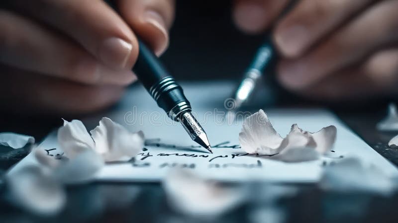 A Tight Shot of Someone Writing with a Pen on Paper, Surrounded by ...