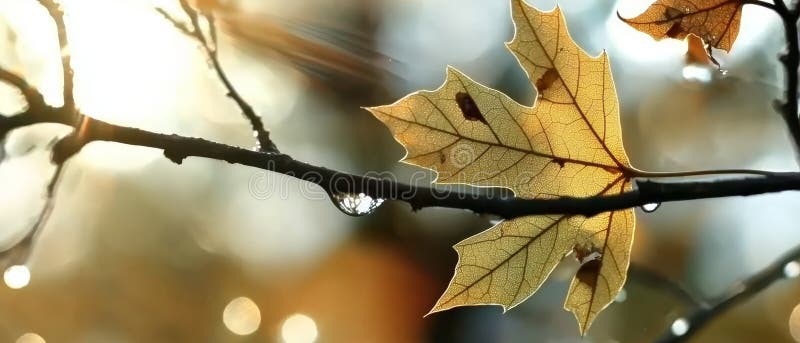 A Tight Shot of a Tree Leaf, Dripping with Water, Atop a Branch Against ...