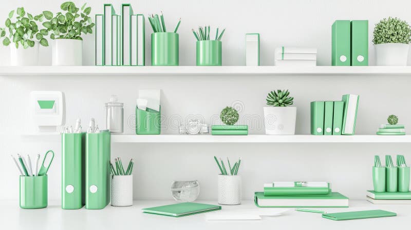 A Tight Shot of White Office Shelves Filled with Different Types of ...