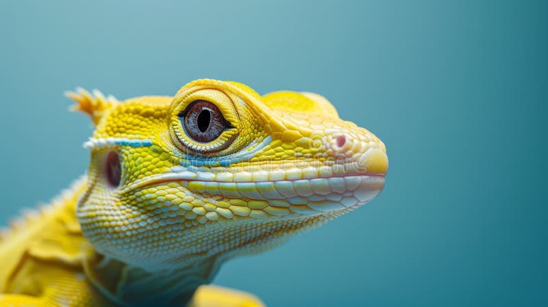 A Tight Shot of a Yellow Lizard S Face Against a Backdrop of a Clear ...