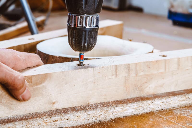 Tighten the into the tree stock image. Image of carpenter - 110424131