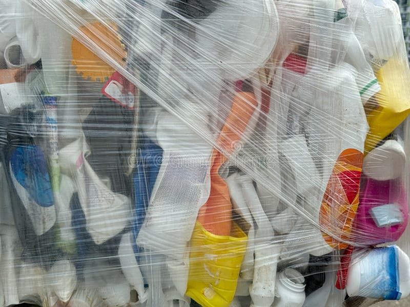 Compressed Mixed Plastic Containers Wrapped for Recycling Stock Photo ...