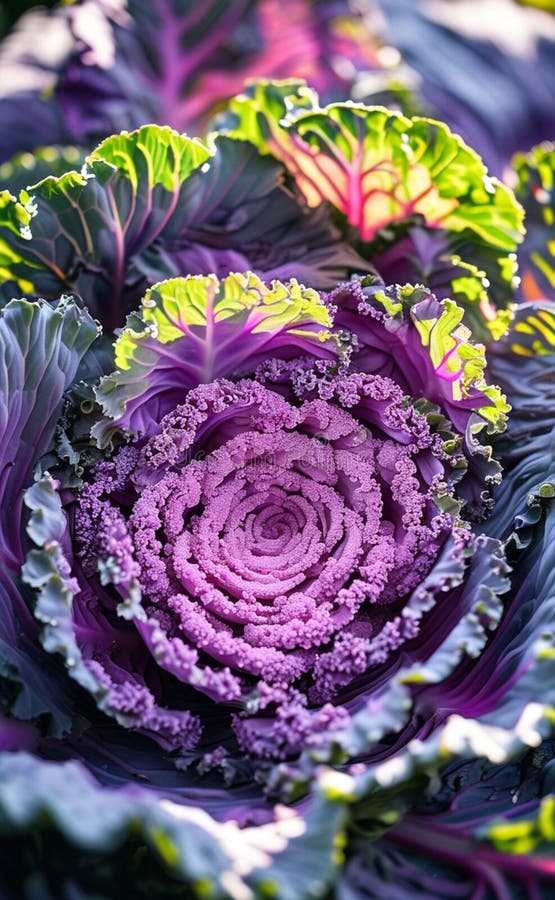 A Close Up of a Purple and Green Cabbage Stock Illustration ...