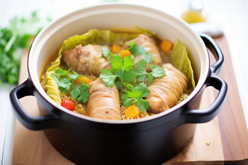 Tightly Packed Uncooked Cabbage Rolls in a Steaming Pot Stock Photo ...