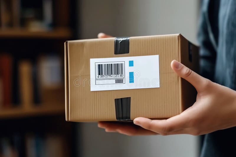 Close-up of Hands Holding Package with Barcode Stock Image - Image of ...