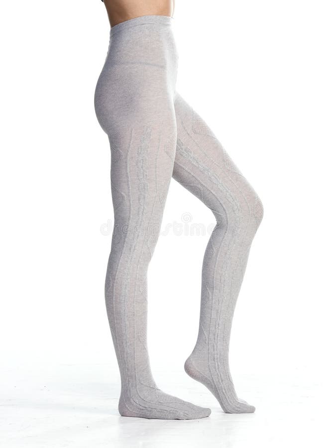 Female Legs in Tights Stockings in Front of White Studio Background ...