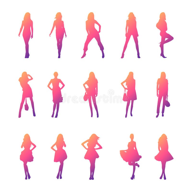 Women and Business Woman Poses Icon Set Stock Illustration ...