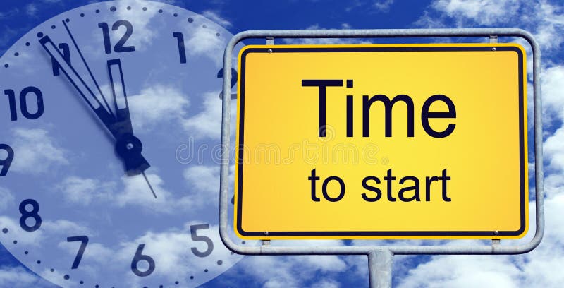 Tijd Om Het Bord En De Klok Te Starten Stock Afbeelding - Image of ...