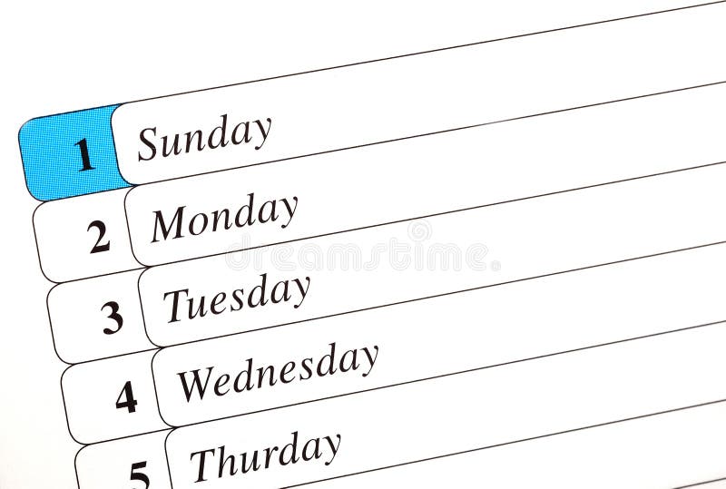 Tijdschema stock foto. Image of zondag, eerst, datum, wekelijks - 2440886