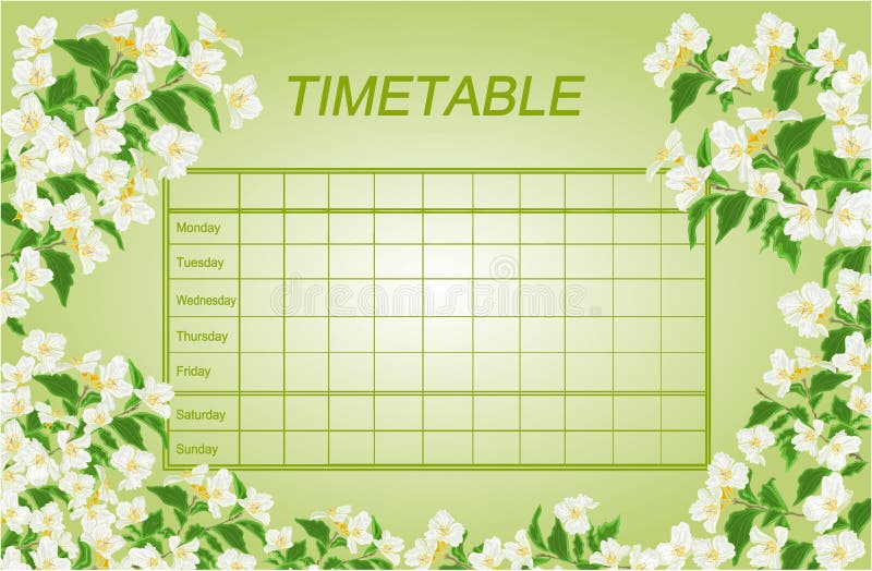 Tijdschema Wekelijks Programma Met Jasmijnvector Vector Illustratie ...