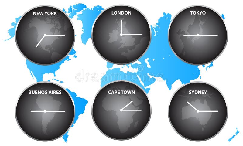 Tijdzones rond de Wereld vector illustratie. Illustration of ...