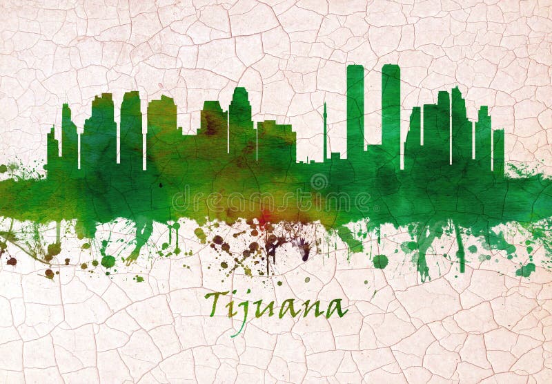Tijuana Mexico America Icon Vector Art Design Skyline Night Flat Shadow ...