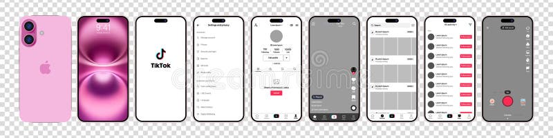 Tik Tok Design in Iphone 16. Set Tik Tok Screen Social Media and Social ...