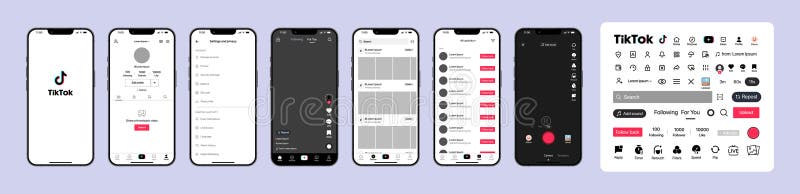 Tik Tok Design. Set Tik Tok Screen Social Media and Social Network ...