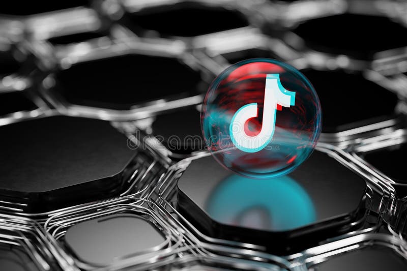Tik Tok Social Network Icon on Abstract Technology Background. 3d ...