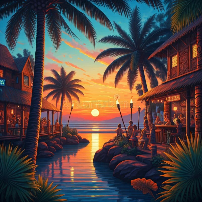 Tiki cocktail bar stock illustration. Illustration of fresh - 354376318