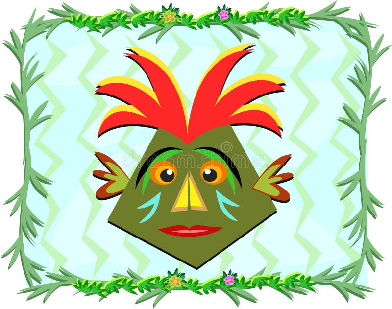 Tiki with Headdress in a Vine Frame Stock Vector - Illustration of tiki ...