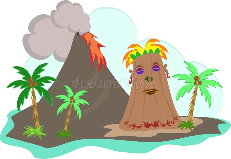 Tiki Island with Volcano stock vector. Illustration of nature - 10619102