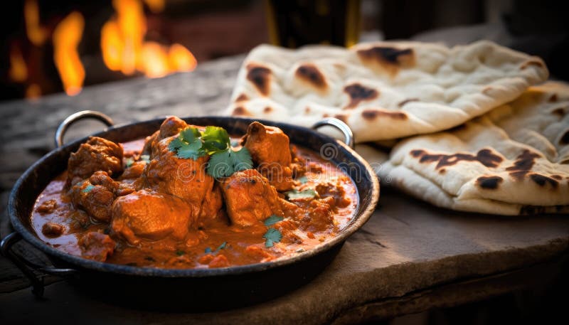 Tikka Masala on Stone, Blurred Background, Rustic Pub. Generative AI ...
