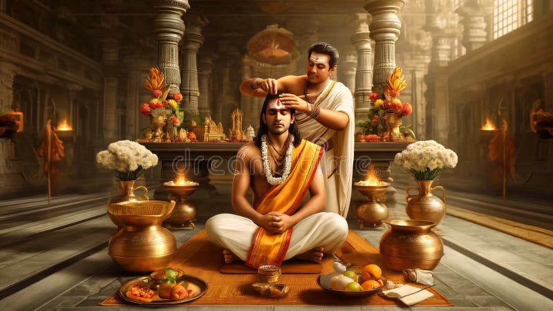 Tilaka Ceremony with Hindu Priest Applying Sacred Mark on Devotee Stock ...