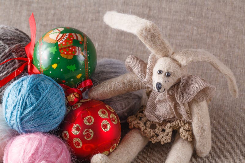 Tilda Rabbit Doll with Clew and Christmas Ball Stock Image - Image of ...