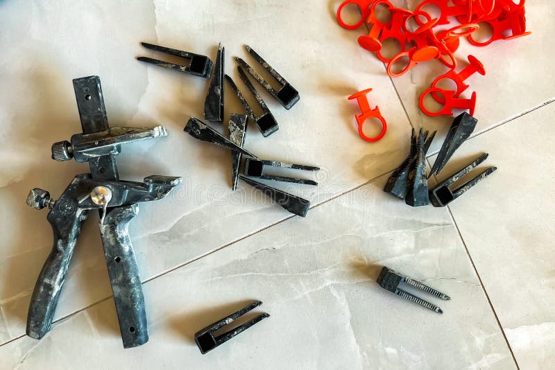 Tile Alignment System. Renovating the Floor. Stock Image - Image of ...