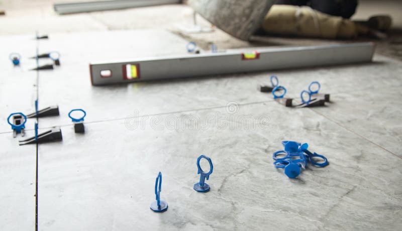 Tile Alignment System. Renovating the Floor Stock Image - Image of ...