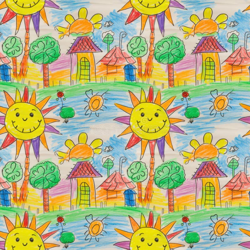 Tile - Childish Drawing and Painting (#42) 2x2 Multiple. Tileable ...