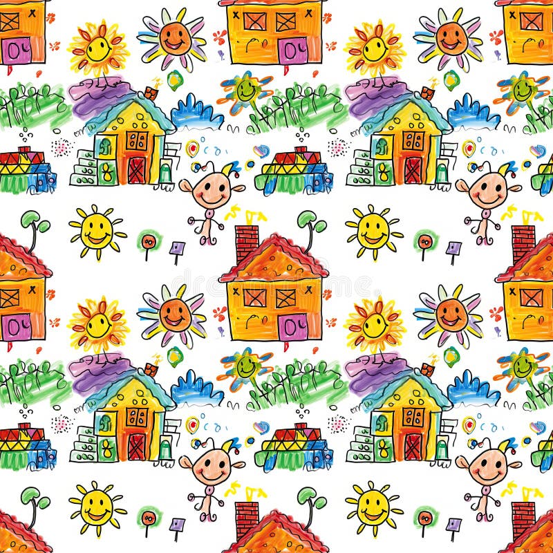 Tile - Childish Drawing and Painting (#40) 2x2 Multiple. Tileable ...