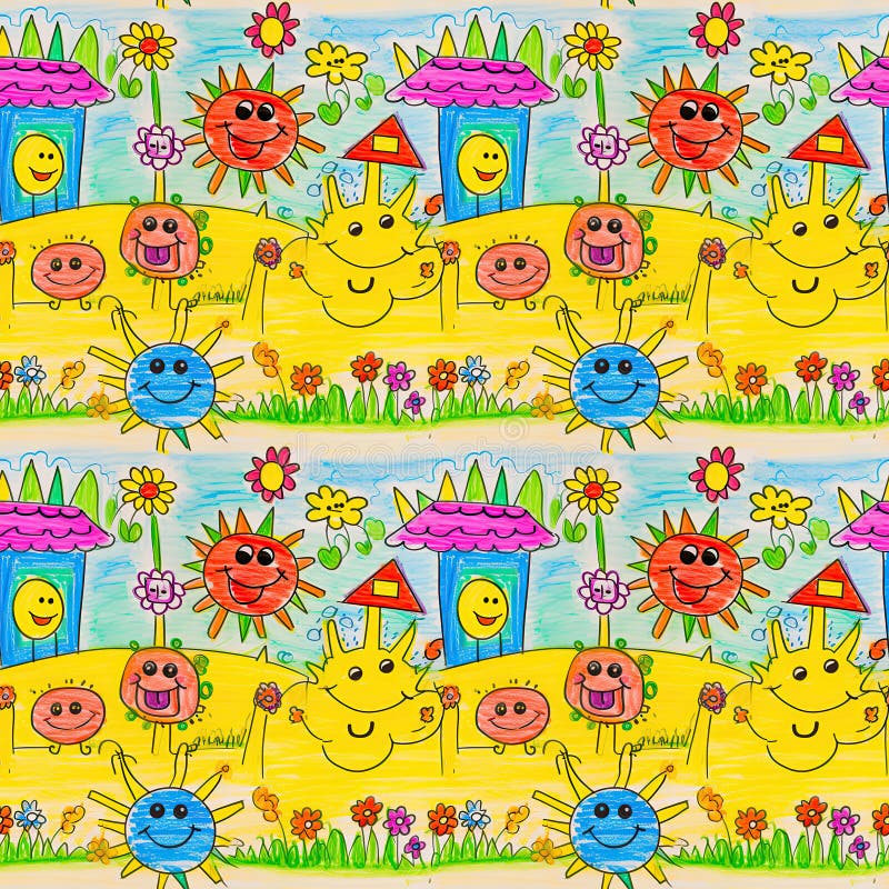 Tile - Childish Drawing and Painting (#10) 2x2 Multiple. Tileable ...