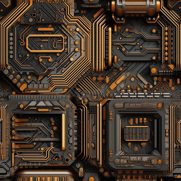 A Tile of Electronic Circuitry, with Traces and Components Interwoven ...