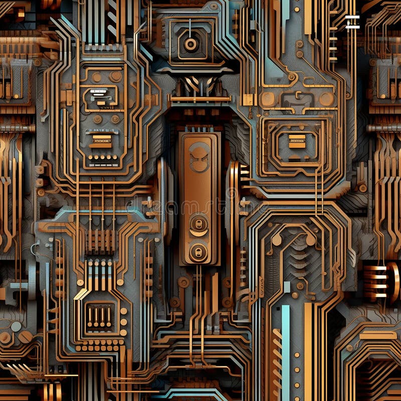 A Tile of Electronic Circuitry, with Traces and Components Interwoven ...