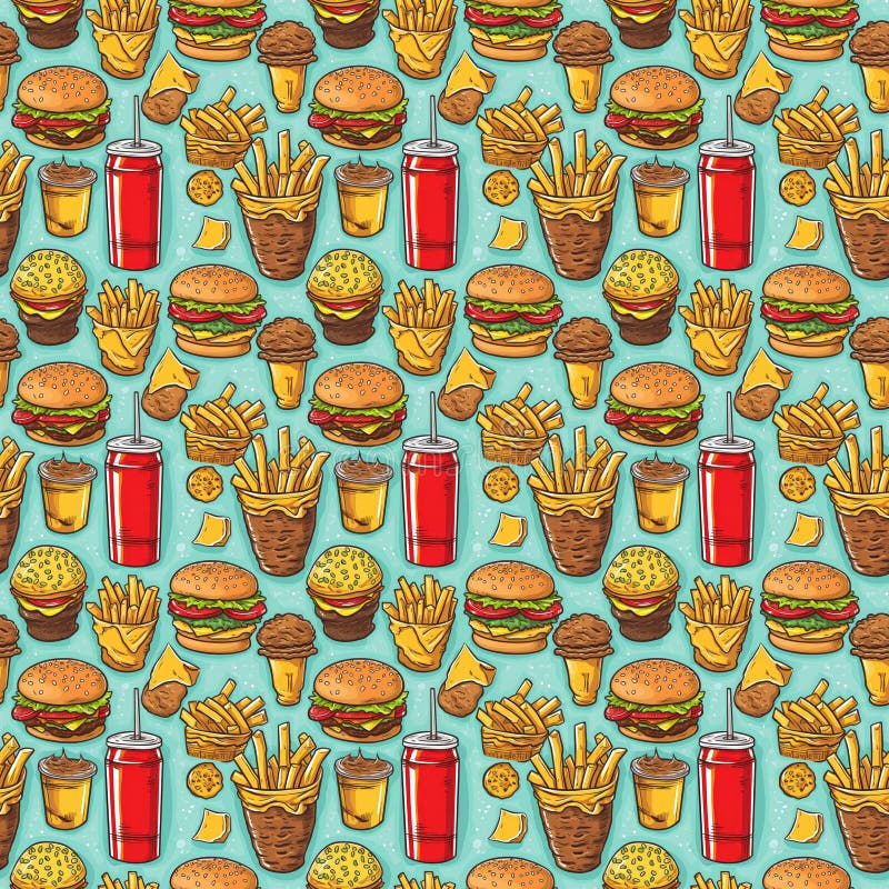 Tile - Fast Food Figures (#2) 3x3 Multiple. Seamless Image. Generative ...