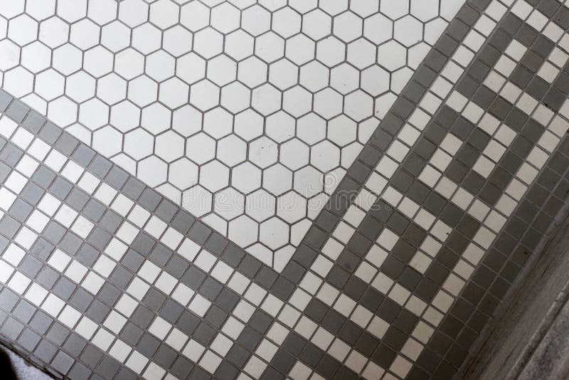 A Tile Floor with a Gray Border and White Tiles Stock Photo - Image of ...