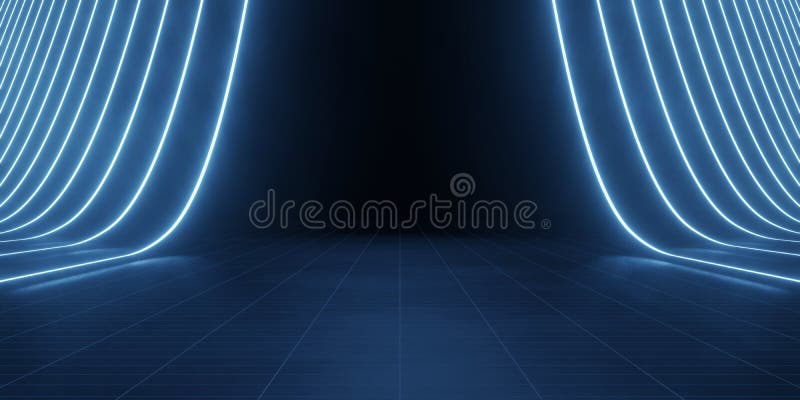 Tile Glossy Metallic Floor with Reflection from Blue Led Strip Lights ...