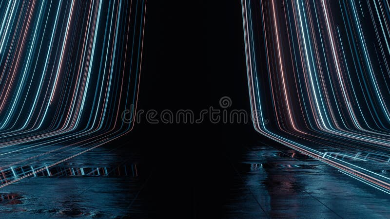 Tile Glossy Metallic Floor with Reflection from Blue Led Strip Lights ...