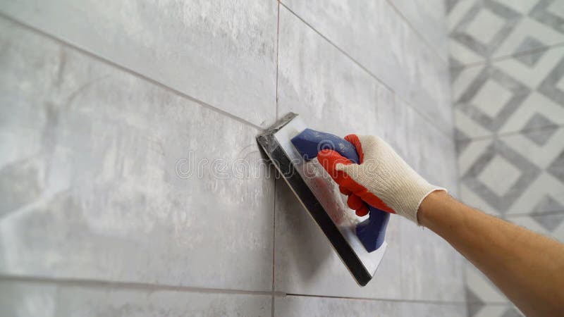 Tile Grout. Construction Work with Ceramic Tiles. Grouting, Joining ...
