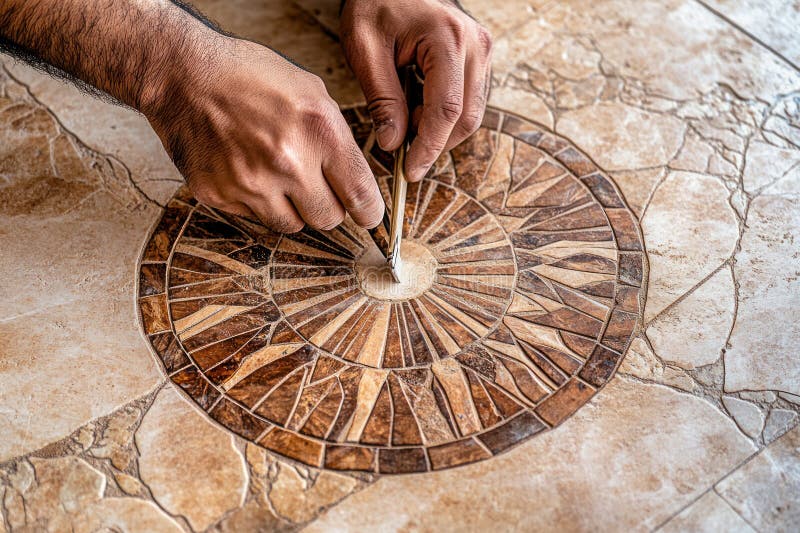 Tile Installation Process: Skilled Hands Precisely Measure and Lay ...