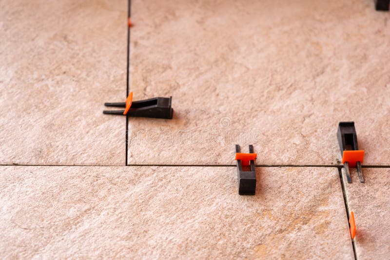 Tile Leveling System Plastic Clips Wedges Shot Mortar Sets Stock Photos ...