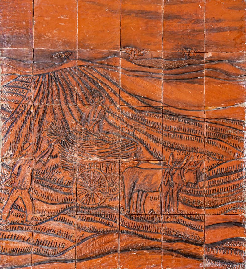 Tile Panel with a Representative Figure of an Ox Cart and a Farmer ... Tile Panel with a Representative Figure of an Ox Cart and a Farmer ...