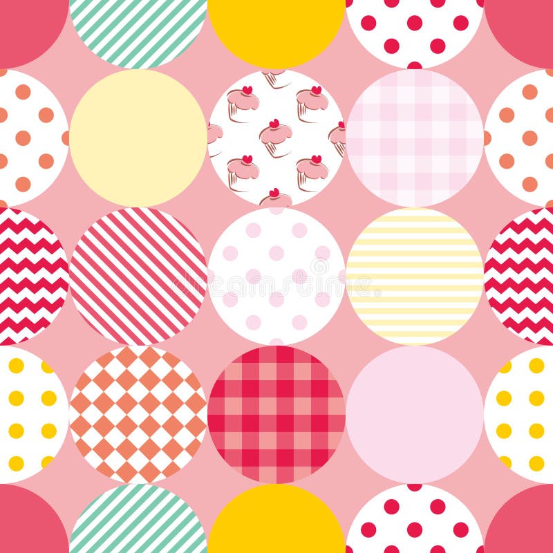 Tile Patchwork Vector Pattern with Polka Dots on Pastel Pink Background ...
